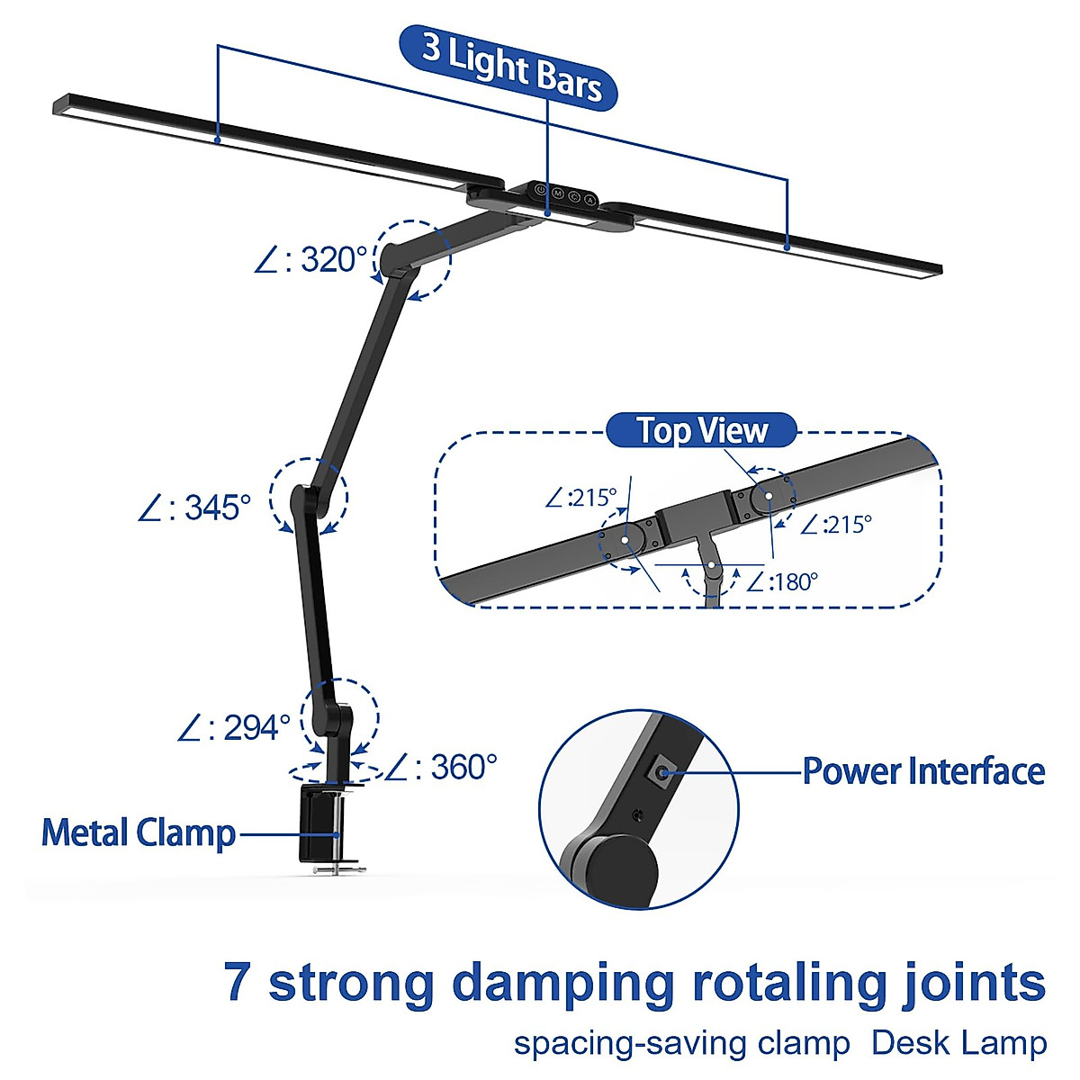 Bright Desk Lamps for Office Home, 24W Large Swing Arm Bar LED Desk Light with Clamp, Auto Dimming Task Lamp for Monitor Work Study
