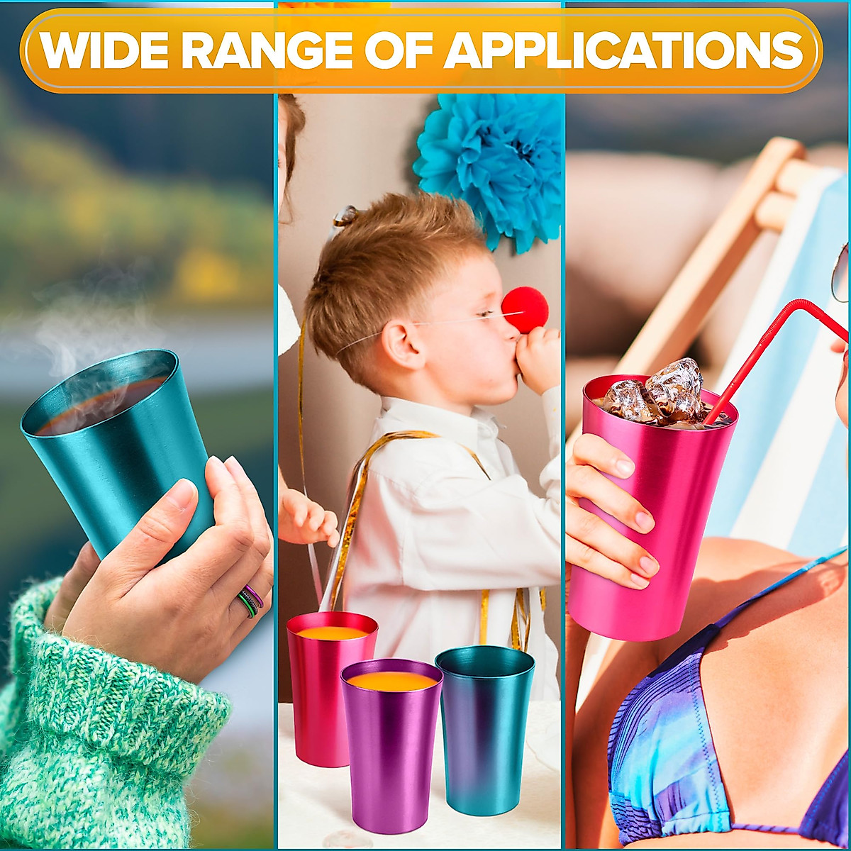 BURIUS Anodized Aluminum Drinking Cups Set - 6Pcs Wine Tumblers Aluminum Party Cups for Iced Coffee Bar Accessories Water Glasses - Colorful Wine Glasses for Drinking Water Tumbler Metal Cup