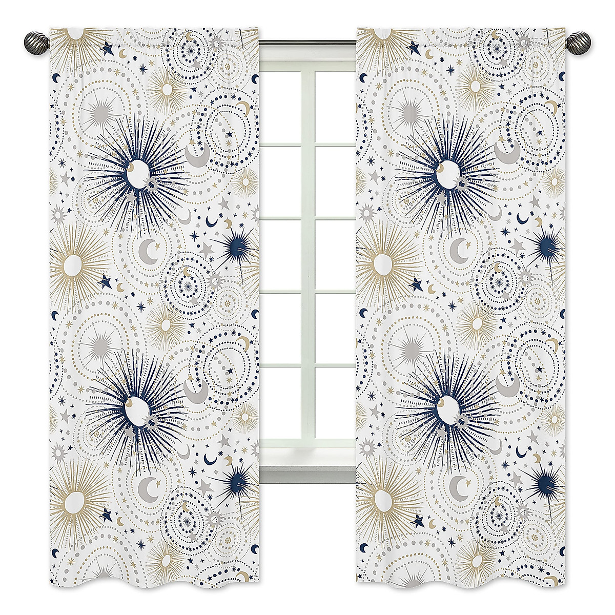 Sweet Jojo Designs Star and Moon Window Treatment Panels Curtains - Set of 2 - Navy Blue, Gold, and Grey Celestial Sky Stars Gender Neutral Unisex
