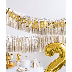Premium Matte Champagne Gold Fringe Tassel Banner for Party Decoration -4 Layers Thick, 2 Pack | LILF Superior Tinsel Garland Party Streamer for Birthday Wedding Graduation Christmas Decoration