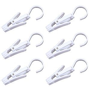 6 Pieces Laundry Hooks Clips Clothes Pins Rotating Laundry Hook Hanging Clips Plastic Fabric Chips Hanging Curtain Clips Tent Tarp Clips for Home Office Workshop Travel Outdoor Camp, White