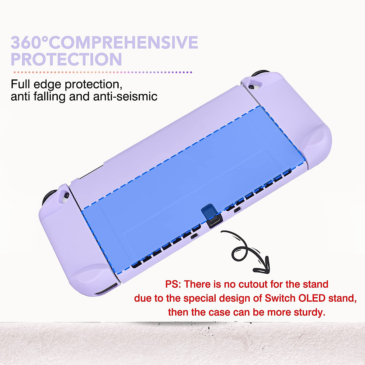 DLseego Switch OLED Protective Case Dockable Hard Shell Anti-Scratch Cover Joycon Accessory Skin with 6PCS Thumb Grips Caps and 2Pc Screen Protectors - Purple