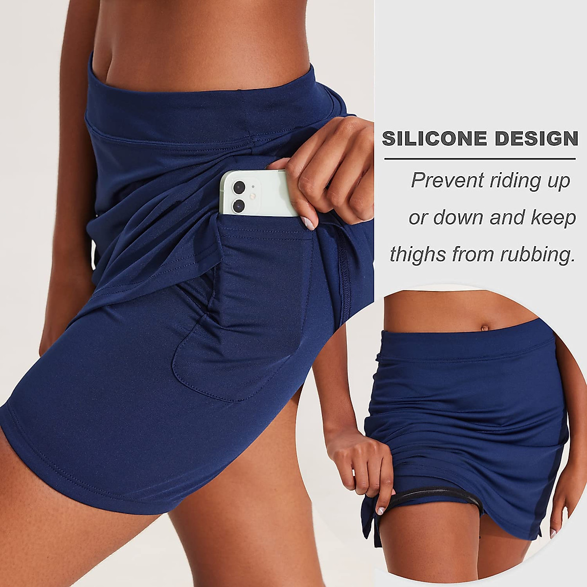 Ekouaer Golf Skirts for Woman with Pockets Silicone Grippers Tennis Skirt Inner Shorts Athletic Pickleball Running Skort,Navy Blue Small