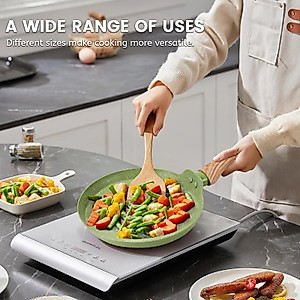 FTNESGYM Egg Pan Frying Pan Set, 7" 8.5" and 10" 3 Pieces Nonstick Crepe Pan Set, Omelet Pans, Flat Pan for Tortillas, Omelette, Pancake, Gas Stove Induction Compatible (Green)