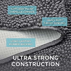 HOME GENIE Muddy Dog Machine-Washable Absorbent Soft Chenille Indoor-Doormat, Rubber Backing, Quick Dry Microfiber Mat, Entryway Front Door Mat, Home Entrance Welcome Doormats, 30x20, Stone Black Paw