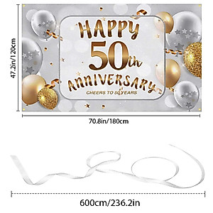 50th Happy Anniversary Decorations Large White Gold Sign Poster for 50th Anniversary Backdrop Banner Cheers To 50 Years Anniversary Party Decorations Supplies for Parents