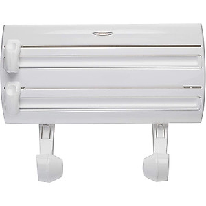 Leifheit 25771 4-in-1 Wall-Mount Paper Towel Holder | Plastic Wrap and Foil Dispenser with Spice Rack | White