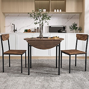 3 Piece Dining Table Set, Modern Counter Height Dining Table Set with Drop Leaf Round Table and 2 Chairs, Small Kitchen Table Set