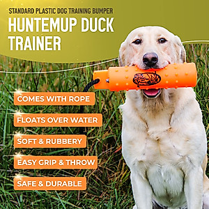 HuntEmUp Standard Size Plastic Dog Training Bumper with Throw Rope Dog Retrieving Dummy Duck Dog Hunting Training Tool Highly Visible Dog Float Toy – Orange