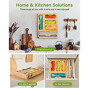 KOCWELL Ziplock Bag Organizer and Plastic Wrap Dispenser with Cutter & Under Sink Organizer Set