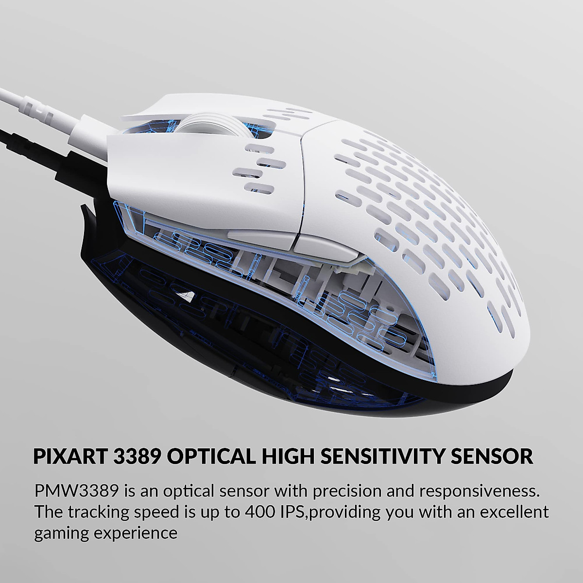 Keychron M1 Wired Gaming Mouse PMW3389 Sensor 16,000 DPI, 68g Ultra-Lightweight, On-Board Memory, RGB Backlit, PC/Mac (White)