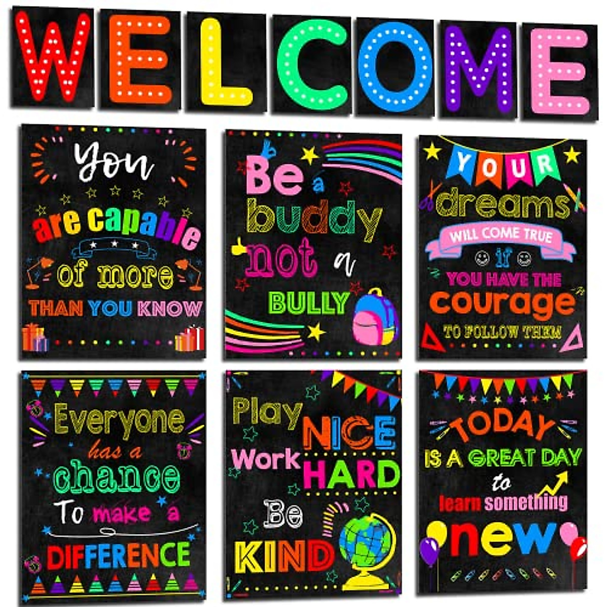 13 pieces Inspirational Wall Decor Motivational Poster for School Classroom Poster Bulletin Board Set Positive Quote Wall Art with Welcome Sign for Students Home School Office Counselors Teachers