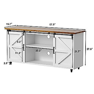 HOMBCK Farmhouse Coffee Bar Cabinet, Sideboard Buffet Cabinet with Storage, White Coffee Bar Kitchen Storage Cabinet with Sliding Barn Doors, Sideboard Cabinet for Living Room, Entryway, White