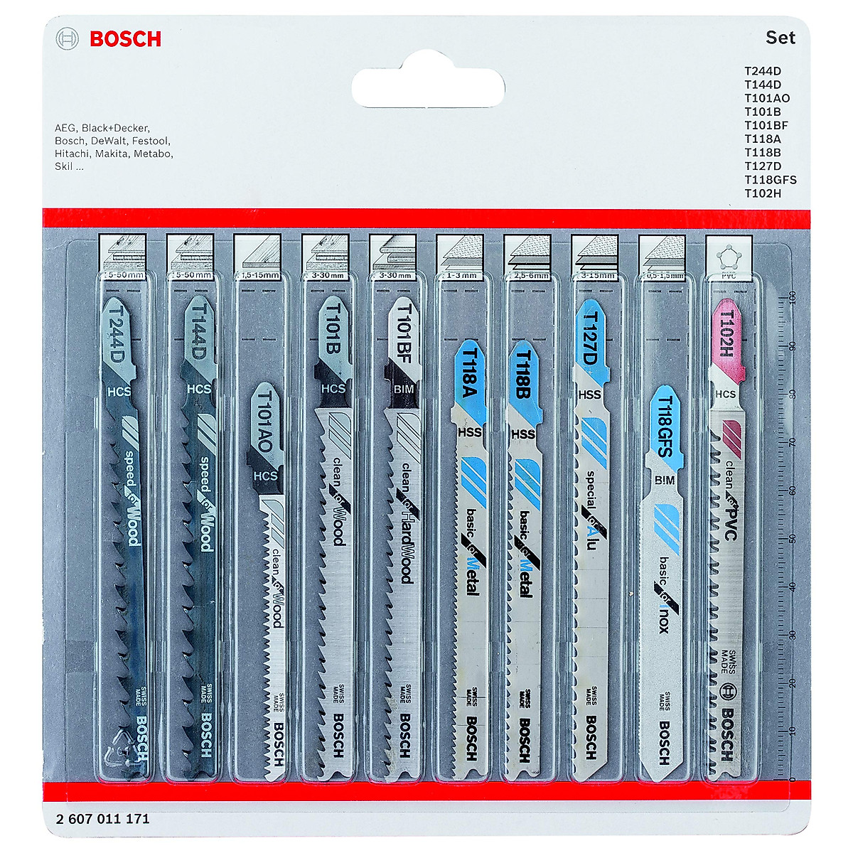 Bosch Professional 10-Piece Set Jigsaw blades set (for wood and metal, accessories for jigsaw with T-shank mounting)