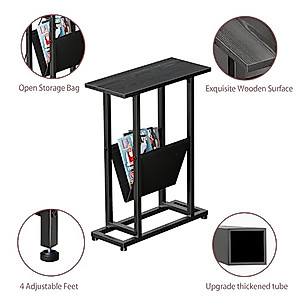 LAKEMID Narrow Side Table Set of 2, Skinny End Table with Magazine Holder, Thin Bedside Table for Small Spaces Living Room, Small Nightstands Bedroom, Black