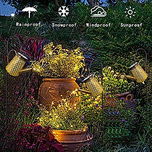 Solar Watering Can with Lights - Solar Lights Outdoor Decorations Large Hanging Solar Garden Lights with Bracket Waterproof Watering Can Landscape Light for Patio Gardening Pathway Gift(Warn White)