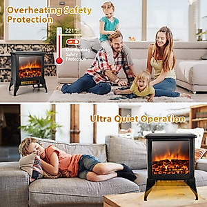 ORALNER Electric Fireplace Heater, 18" Tall Freestanding Fireplace Stove with Realistic 3D Flame Effect, Overheat Protection, Portable Fireplace for Living Room，Bedroom, 1400W, Black
