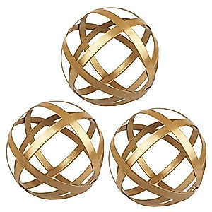 YIYA Gold Decorative Sphere Set of 3 - Metal Ball Decoration - Metal Band Decorative Ball - Metal Ball Table Decor for Living Room Bedroom Kitchen Office Coffee Table Desk