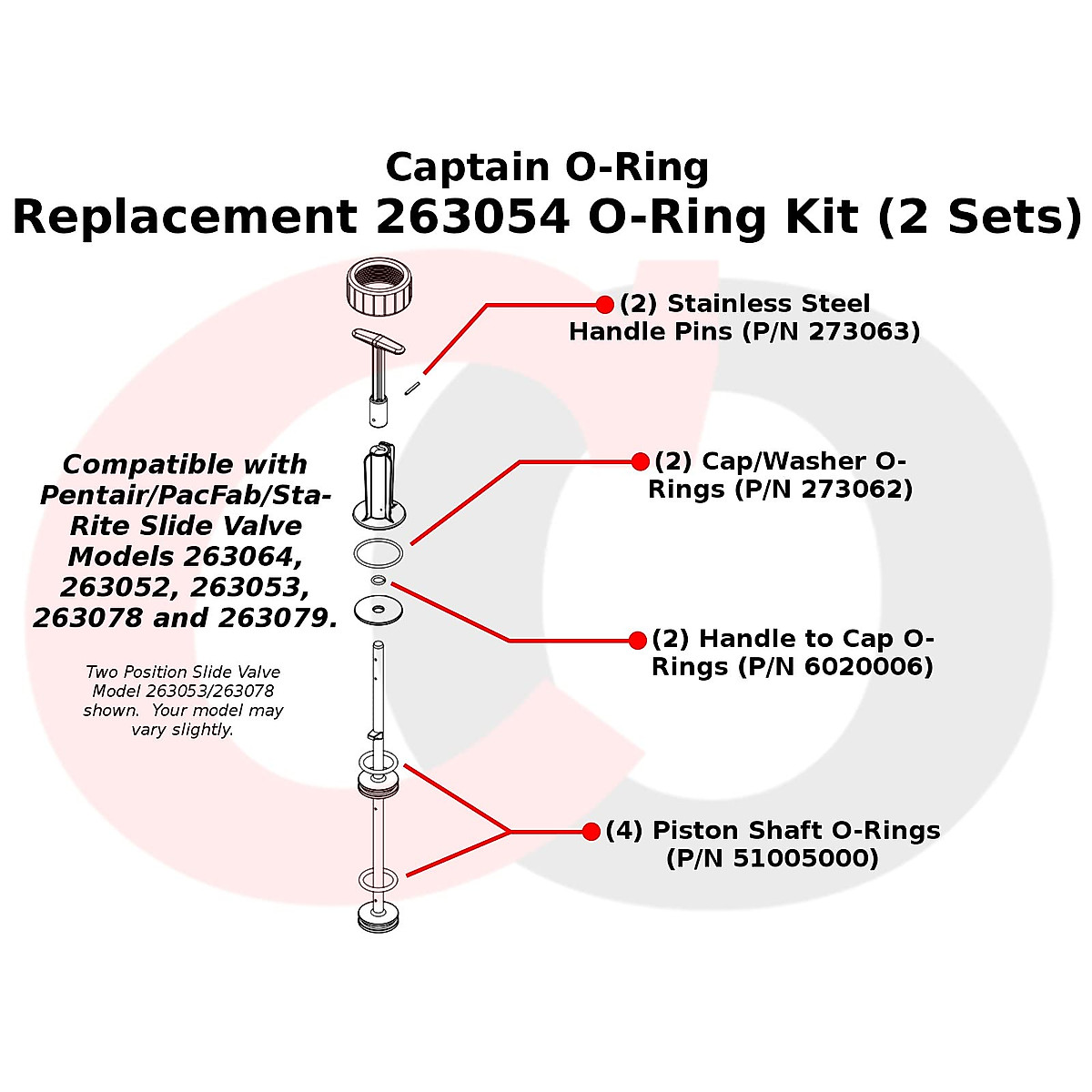 Captain O-Ring - Replacement 263054 O-Ring Kit for Pentair/PacFab/Sta-Rite Slide Valve 263064, 263052, 263053, 263078, 263079 (2 Sets)