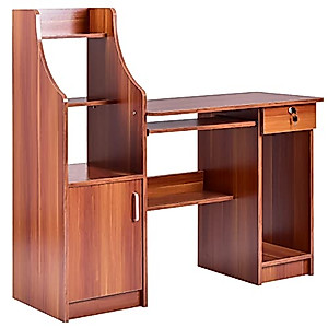 IFANNY Computer Desk with Storage, Wooden Writing Desk with Drawer, Cabinet, Bookshelf, Modern Work Table w/Keyboard Tray and CPU Stand, Corner Office Desk for Small Spaces