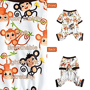Dog Pajamas for Small Dogs Girl Boy Puppy Pjs Jammies 4 Leg Dog Clothes for Chihuahua Yorkie Summer Onesies Jumpsuit Clothing for Pet Dogs Male Female (Medium (Bust 14.56 in), Monkey)