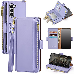 Antsturdy Compatible with Samsung Galaxy S23+/S23 Plus case Wallet with Card Holder for Women Men Phone case RFID Blocking PU Leather Flip Cover with Strap Zipper Credit Card Slots,Light Purple