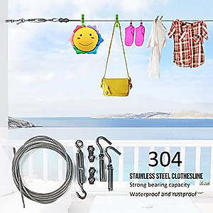 Clotheslines 20 2/3ft Portable for Travel, Curtain Wire Heavy Duty Stainless Steel, Windproof Anti-sag Laundry Rope Multipurpose Cable Camping/Cruise/Travel/Drying (20 2/3ft)