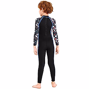 Full Body Kids Swimsuit One Piece Rash Guard Long Sleeve Wetsuit Skin for Girls Boys Children, Sunsuit Swimwear UPF 50+ UV Sun Protection Quick Dry for Beach Water Sports (Boy Black, S)