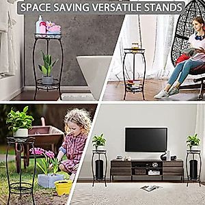 Plant Stand Indoor Outdoor,2 Tier Metal Tall Plant Stands,27.1'' Potted Multiple Holder, Rustproof Decorative Plants Shelf for Corner, Patio, Living Room, Garden (Black)