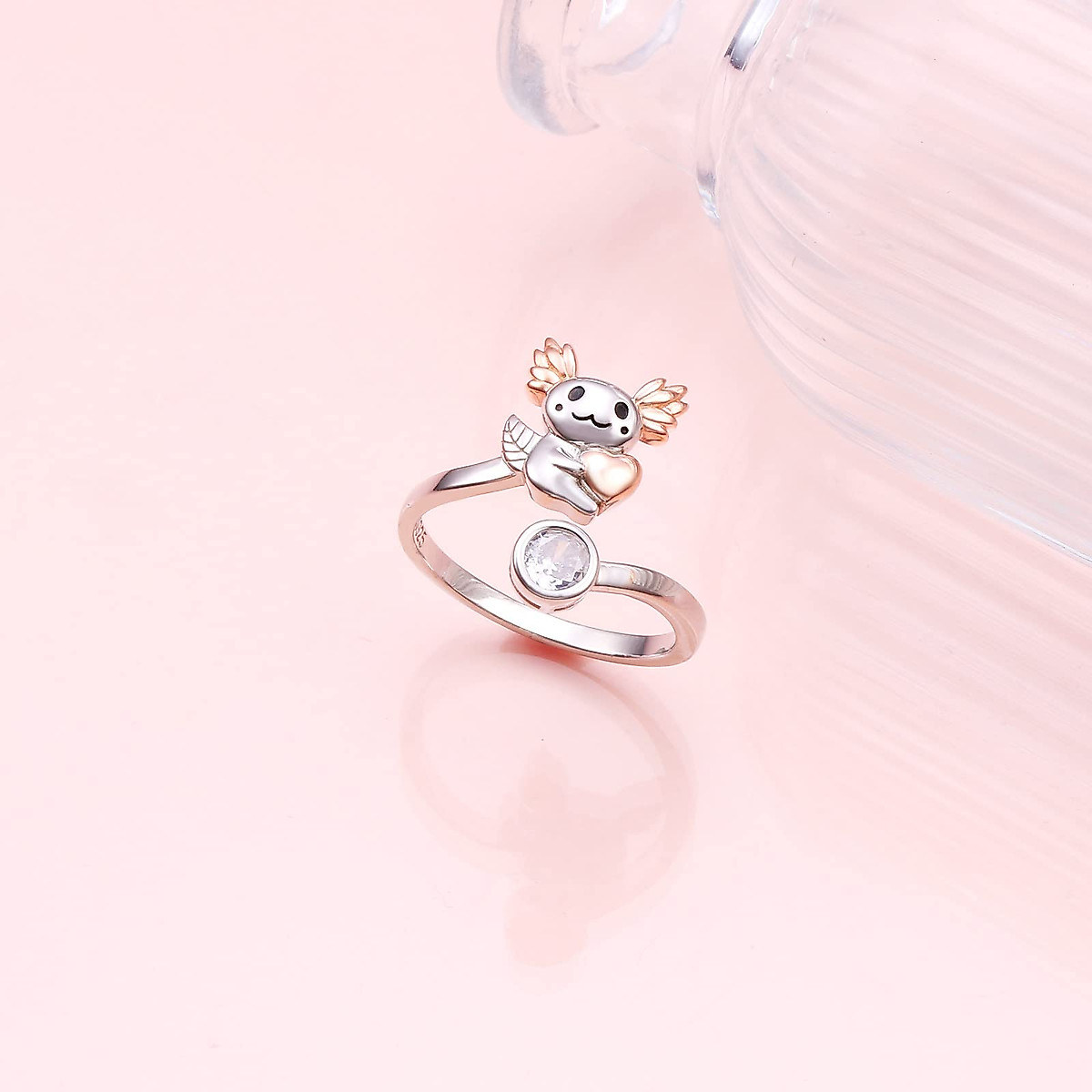 HOOHWE Axolotl Rings for Women 925 Sterling Silver Cute animal Rings Axolotl Jewelry Gifts for Woman Teen Daughter