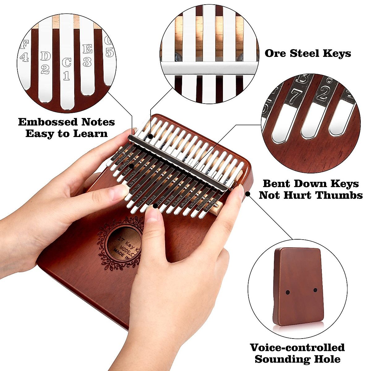 Kalimba Thumb Piano 17 Keys, Portable Mbira Finger Piano, Easy to Learn Musical Instrument Gift for Kids and Adult Beginners, Brown1