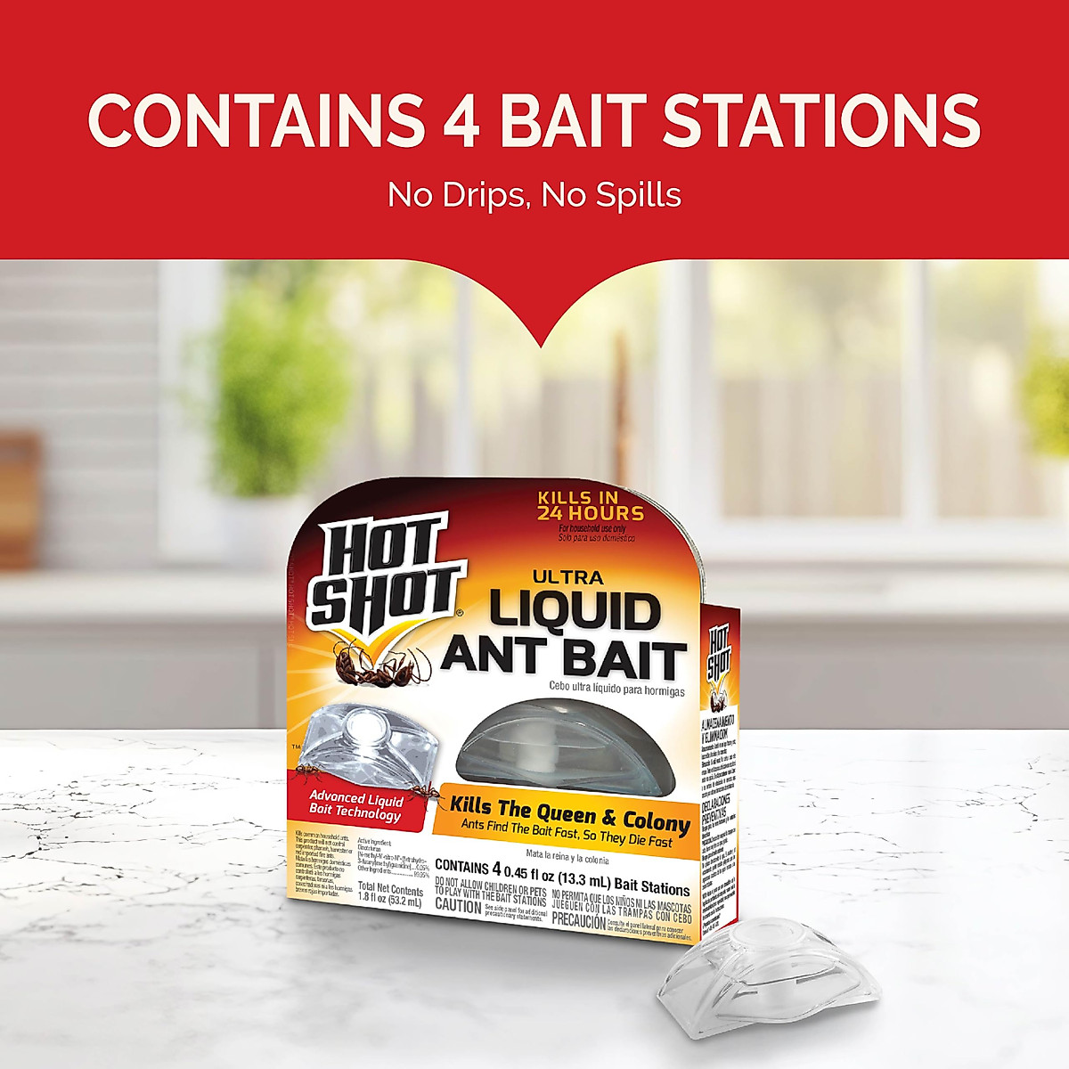 Hot Shot Ultra Liquid Ant Bait, Contains Both Food & Water, 4 Count, Berry
