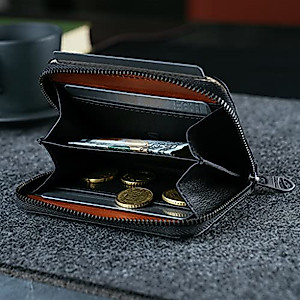 Vaultskin Minimalist Leather Zipper Wallet. Small RFID-Blocking Multi-Card Holder with Coin Compartment (Black) MAYFAIR