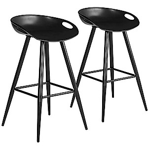 Set of 2 Bar Stools, 32.3-inch Simple Modern Style High Counter Stool with Low Backrest & Footrest & Metal Legs & PP Seat, Portable Barstools for Kitchen Island Patio Balcony, Full Black …
