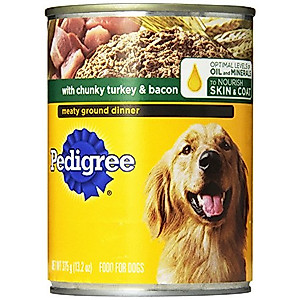 Pedigree Meaty Ground Dinner With Chunky Turkey And Bacon Canned Dog Food 13.2 Ounces (Pack Of 24)