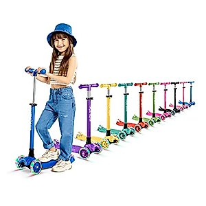 Kids Scooter – Children and Toddler 3 Wheel Kick Scooter – LED Wheel Lights Illuminate When Rolling– Adjustable Handlebar – Indoor and Outdoor Blue - Lifemaster