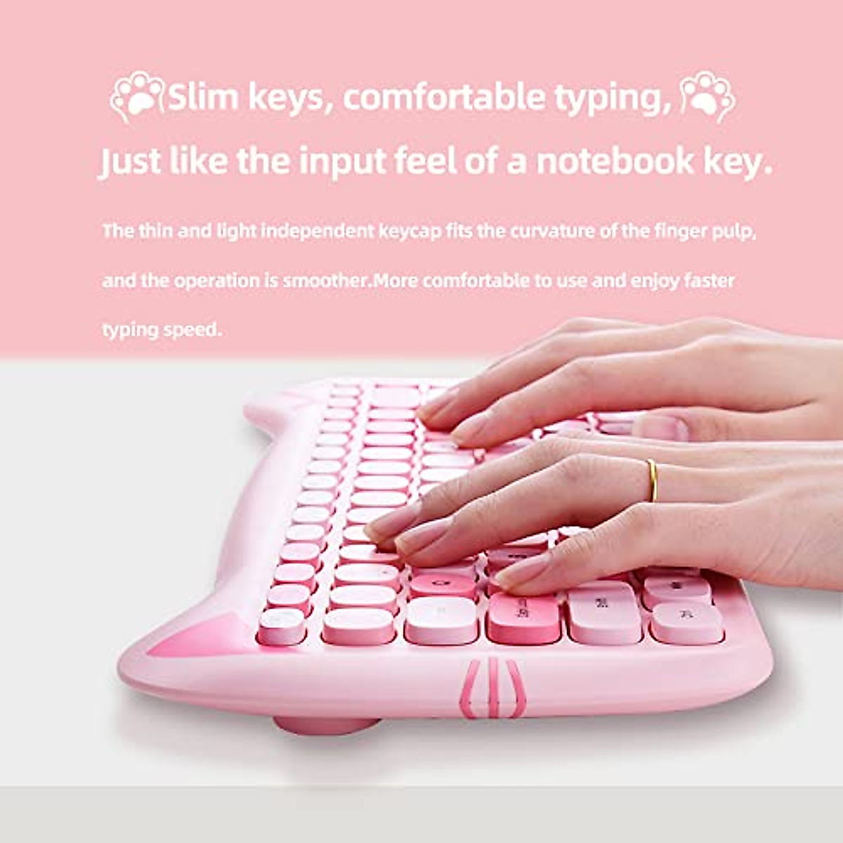 Attoe Wireless Mouse and Keyboard, Cute Cat Keyboard Mouse Combo for Girl Gift,2.4G Cordless Computer Mice with USB Receiver for Laptop PC MAC (Cherry Blossom Pink)…