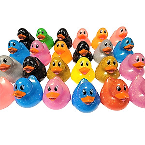 Colorful Glitter Rubber Duckies (2.5") Assorted Neon Color Ducks Ducky Duck (12)