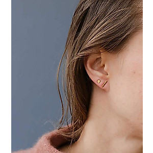 Sterling Silver Stud Earrings for Women Men- 4 Pairs of Hypoallergenic Simple Geometric Small Stud Earring Set Tiny Circle Triangle Square Bar Stud Earrings Mini Cartilage Tragus Earrings(Gold)