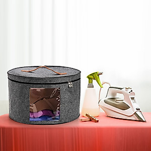 SOUJOY 2 Pack Hat Box with Lid, 16.5 x 10 Foldable Felt Hat Storage Box, Travel Case Clothes Storage Bin, Round Hat Organizer for Men Women Stuffed Animal Toy Clothes