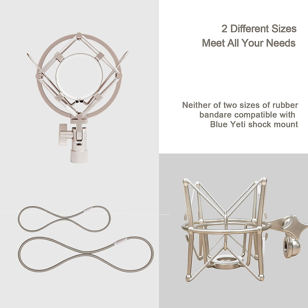 Boseen Universal Elastic Bands Replacement, Anti-Aging Rubber Ring for Microphone Shock Mount Holder Clamp Clip, Set of 4 (Gray)