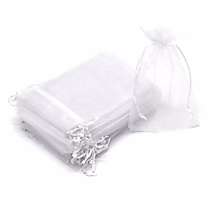 Dealglad 50Pcs White Organza Bags 3x4 Inch, Sheer Wedding Party Favor Bags with Drawstring, Jewelry Gift Bags Christmas Candy Pouches