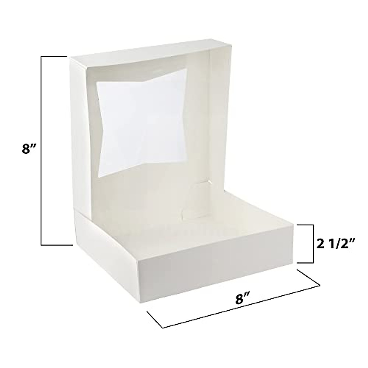 MT Products White Cookie Boxes with Window - Size of 8" X 8" X 2.5" - (25 Pieces) Auto Pop-Up Bakery Boxes - Perfect for Donuts, Muffins, and, Cookies - Made in the USA