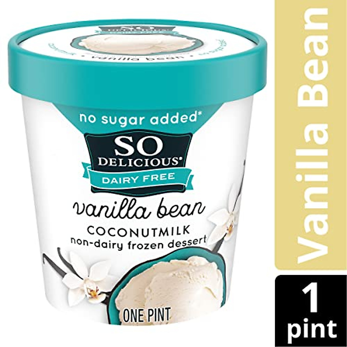 So Delicious Dairy Free Coconut Milk Frozen Dessert, Vanilla Bean, No Sugar Added, Vegan, Non-GMO Project Verified, 1 Pint