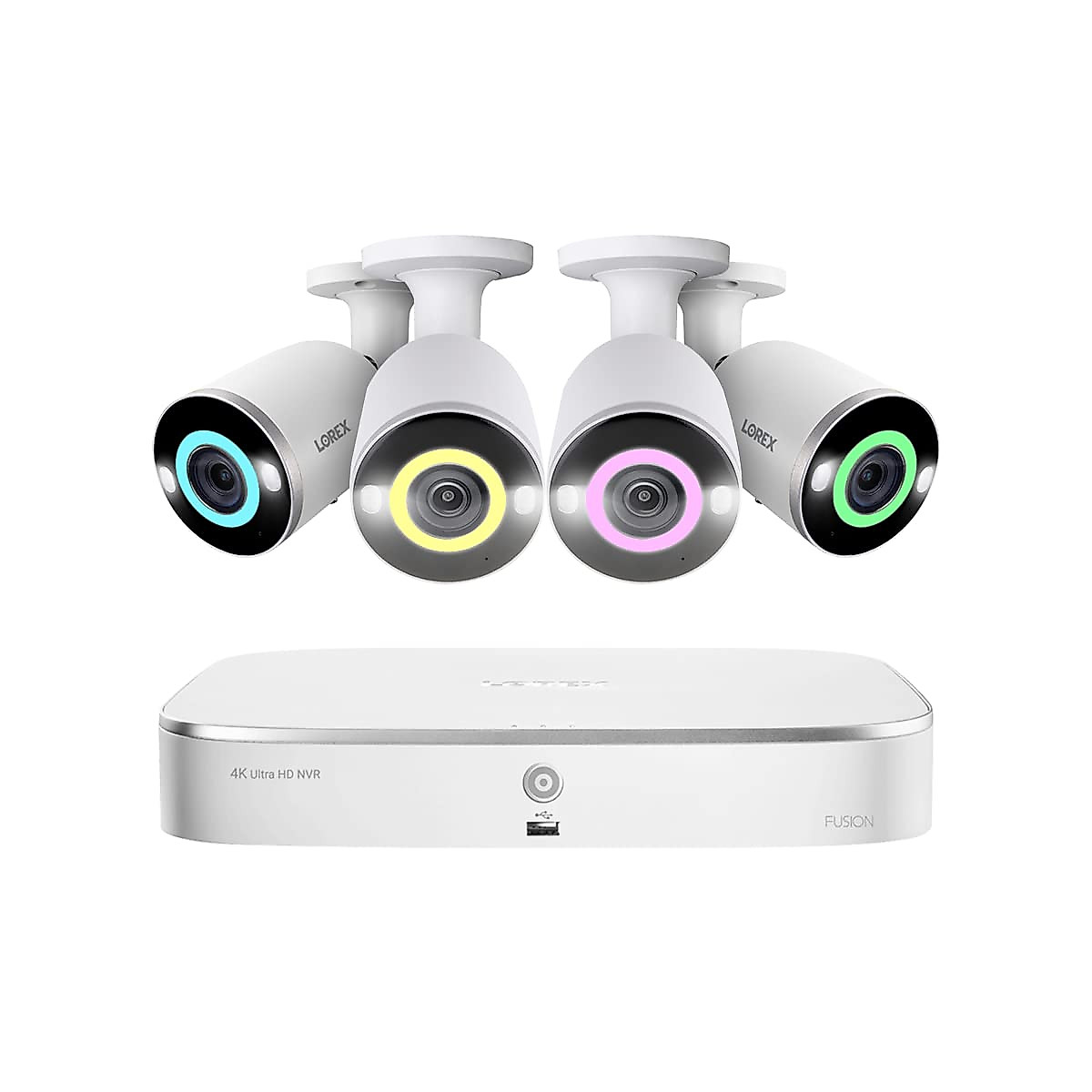 Lorex N4K2SL-84WB Fusion 4K 16-Channel (8 Wired and 8 Wi-Fi) 2TB Wired NVR System with 4X Bullet Cameras Featuring Smart Security Lighting