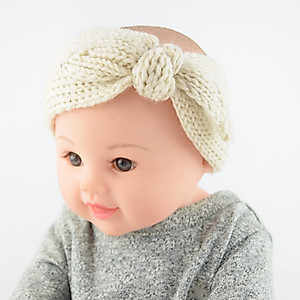 IZUS Turban Headband Baby Girl - Warm Rabbit Knot Hair Band, Knit Head Wrap for Newborn, Toddler and Children (One Size (Fit for 2 months to 7 Years), Camel + Beige)