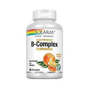 SOLARAY Vitamin B-Complex 250mg Natural Orange Flavor | Healthy Hair, Skin, Immune Function & Metabolism Support | Lab Verified | 50 Chewables