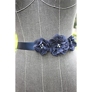 Nania Bridesmaid and Flowergirls sashes wedding sash pearls flowers belts (Dark navy)