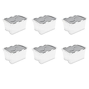 QTIQ 48 Qt. Hinged Lid Storage Box Plastic, Titanium, Set of 6