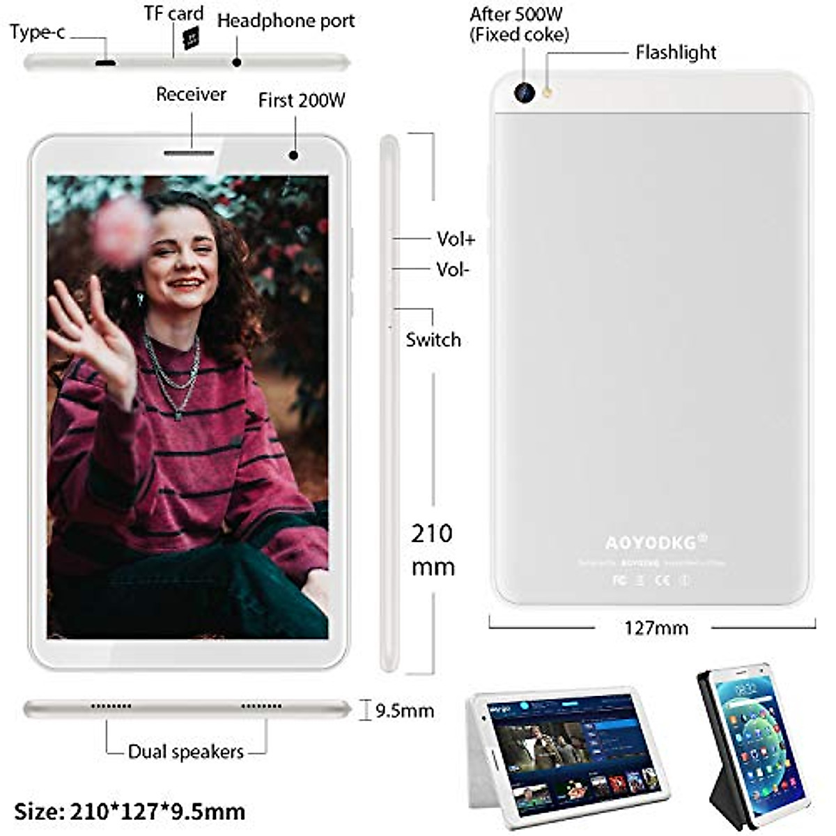 AOYODKG Android Tablet 8 Inch, Android 10 Tablets, 3GB RAM +32GB ROM, Quad Core,1280x800 HD IPS Display, WiFi Version Reading Tablet PC, Bluetooth 5.0, TF 128G Expansion [AYO-Silver]